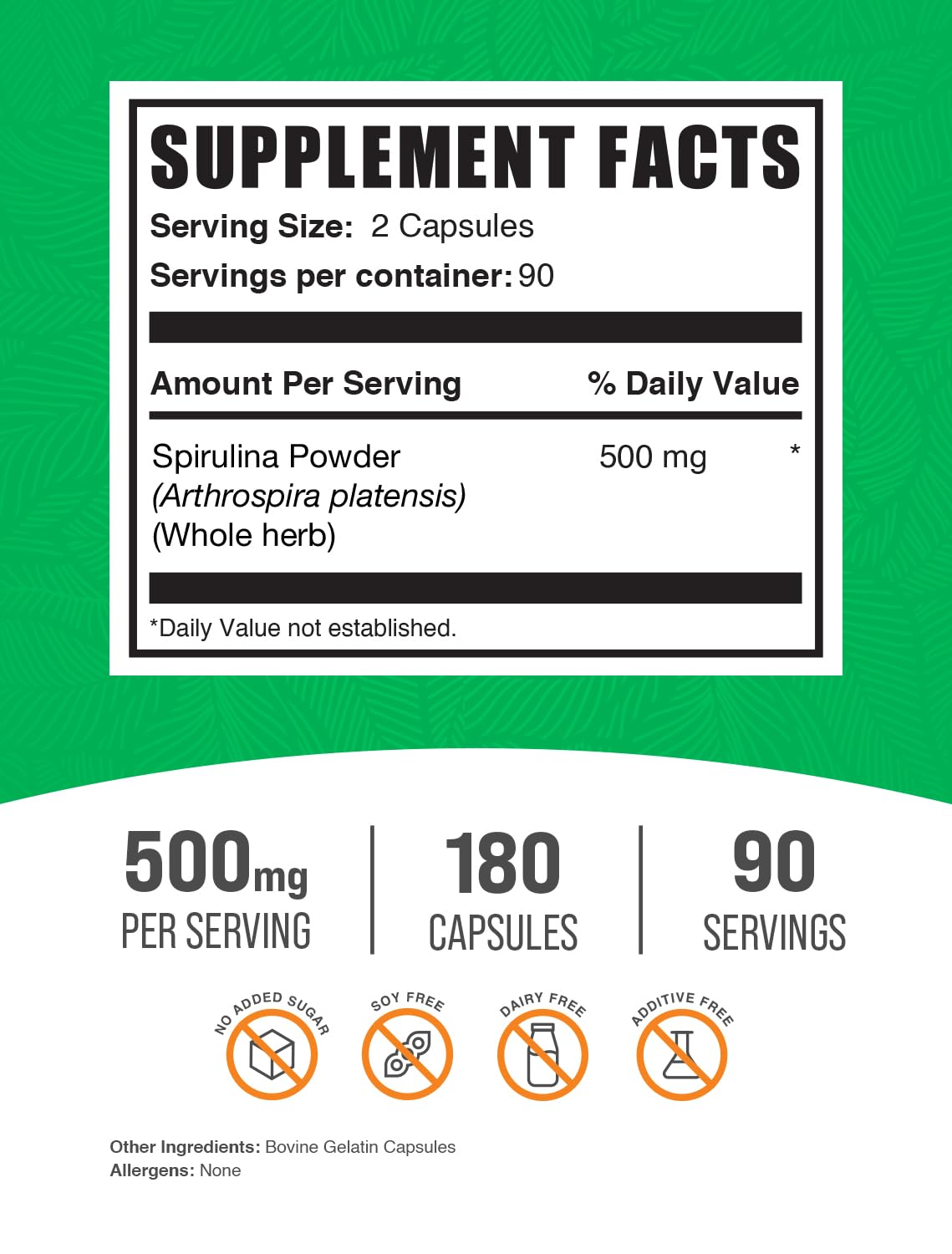 Gluten-free spirulina capsules for health