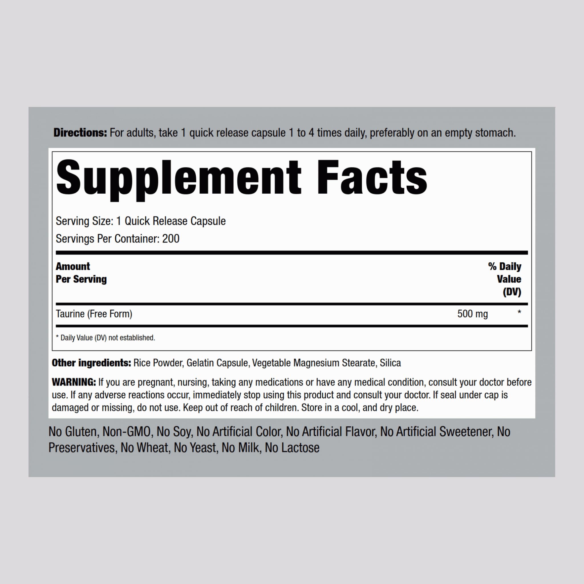 Gluten free taurine for daily wellness