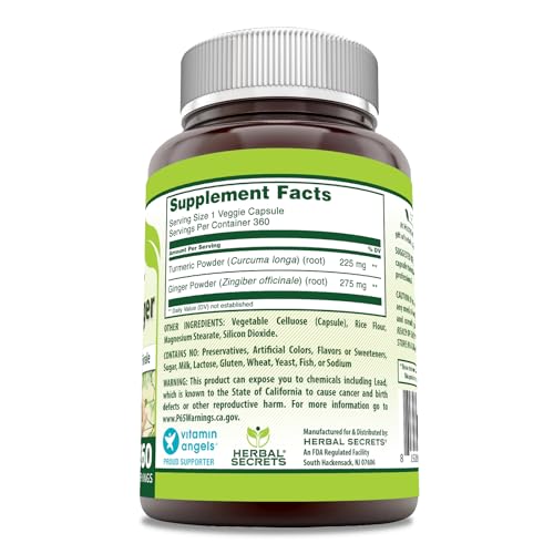 Gluten-free turmeric and ginger capsules