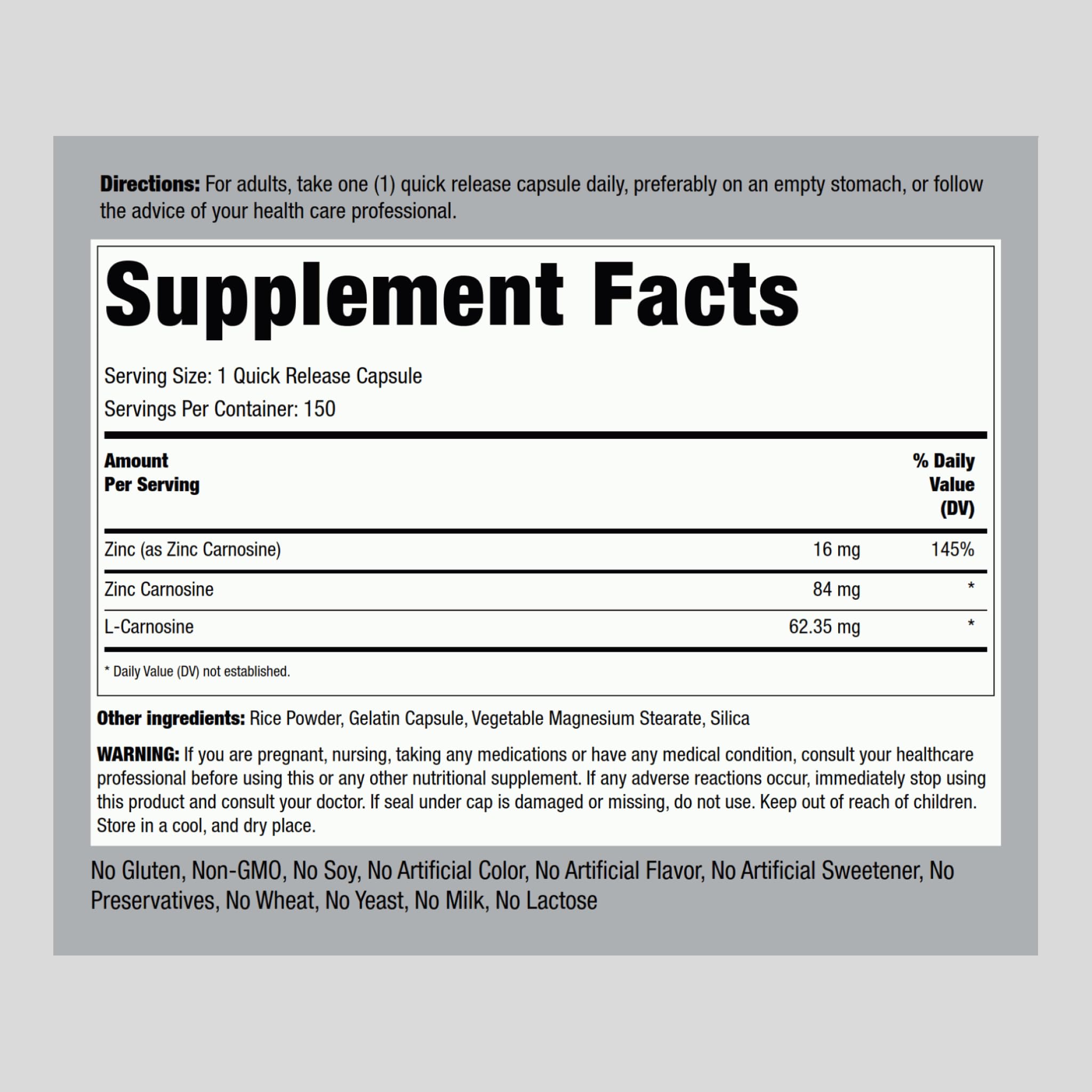 Gluten free zinc capsules Canada