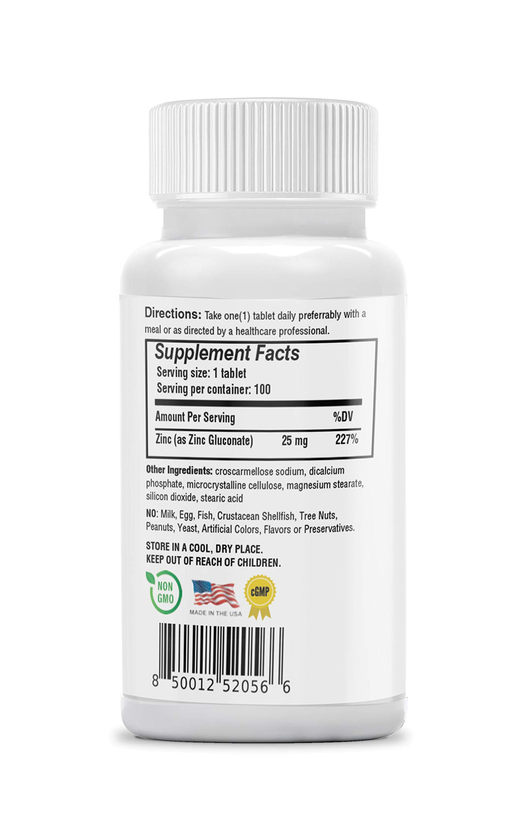 Gluten free zinc tablets for muscle function