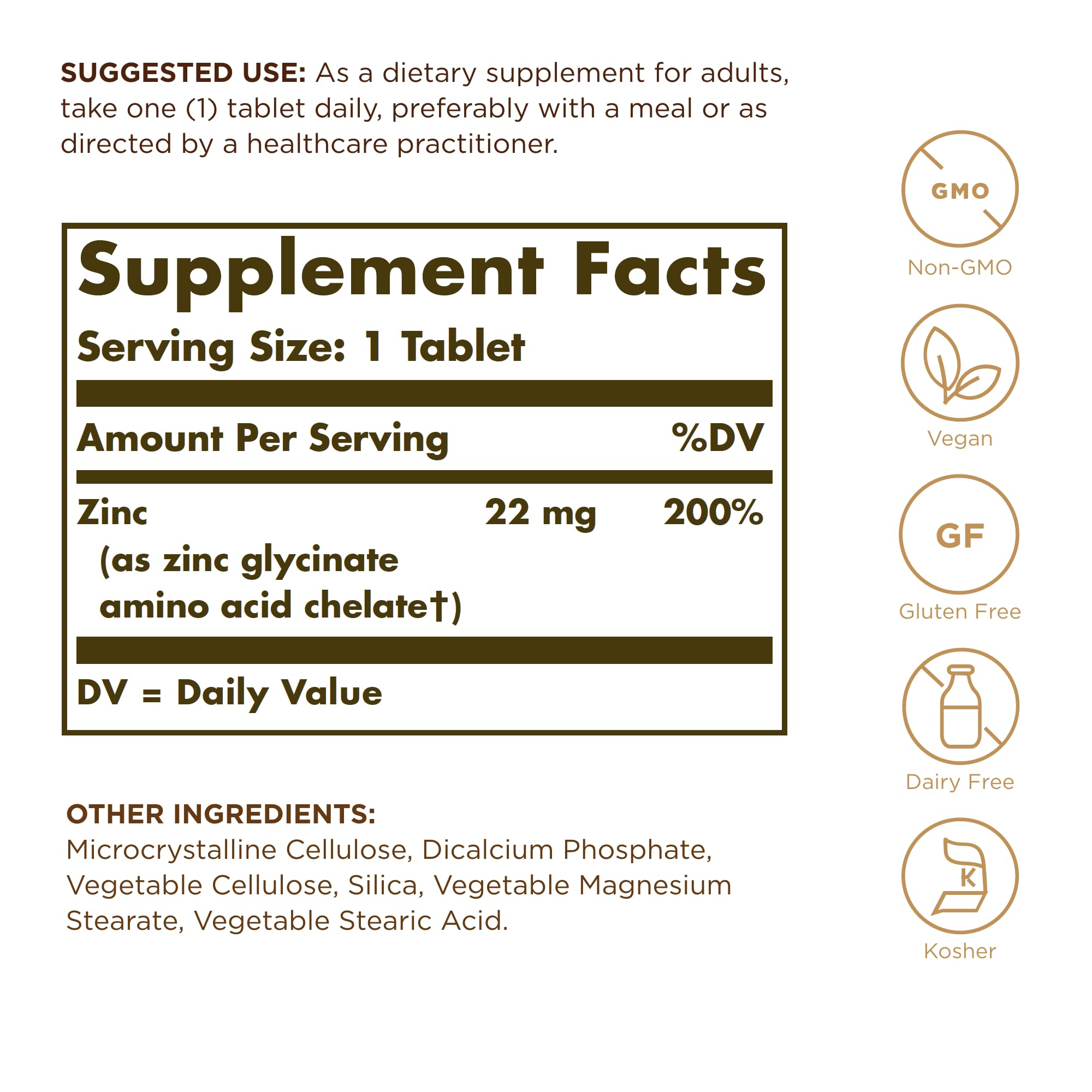 Gluten-free zinc tablets for skin care