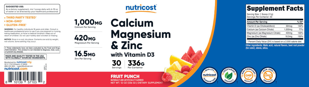 GMO-free calcium magnesium zinc for daily nutrition