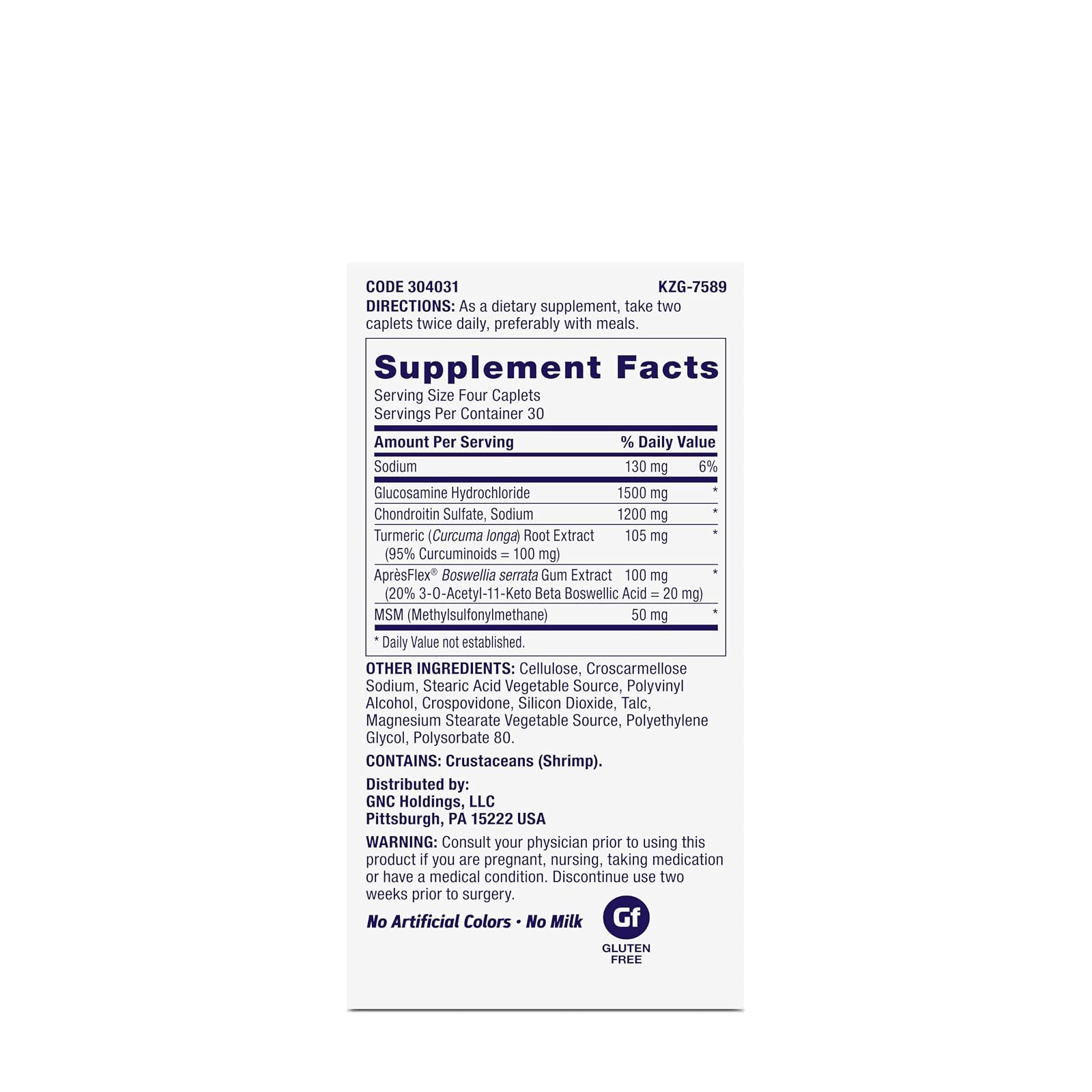 GNC glucosamine chondroitin caplets
