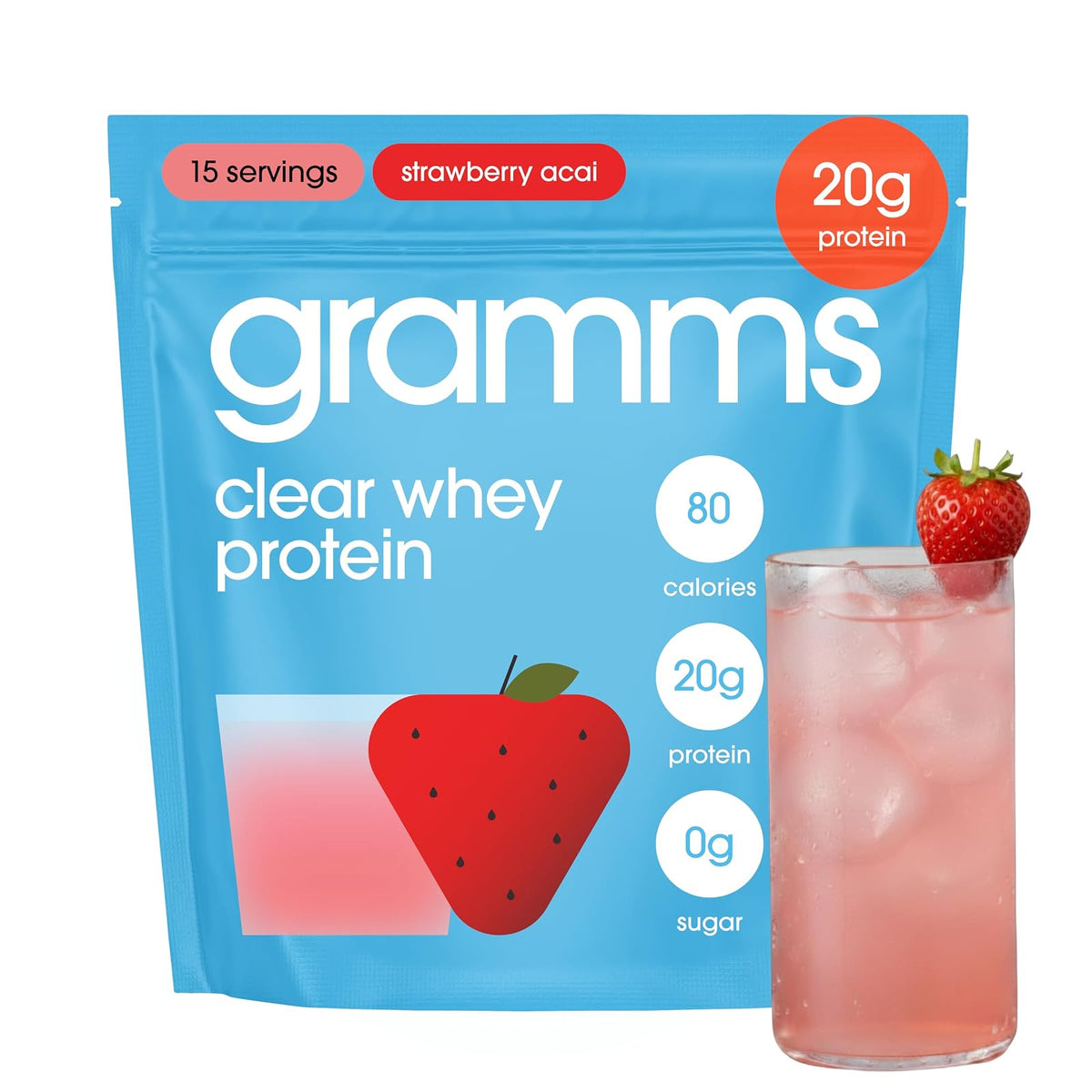 GRAMMS whey protein strawberry acai flavor