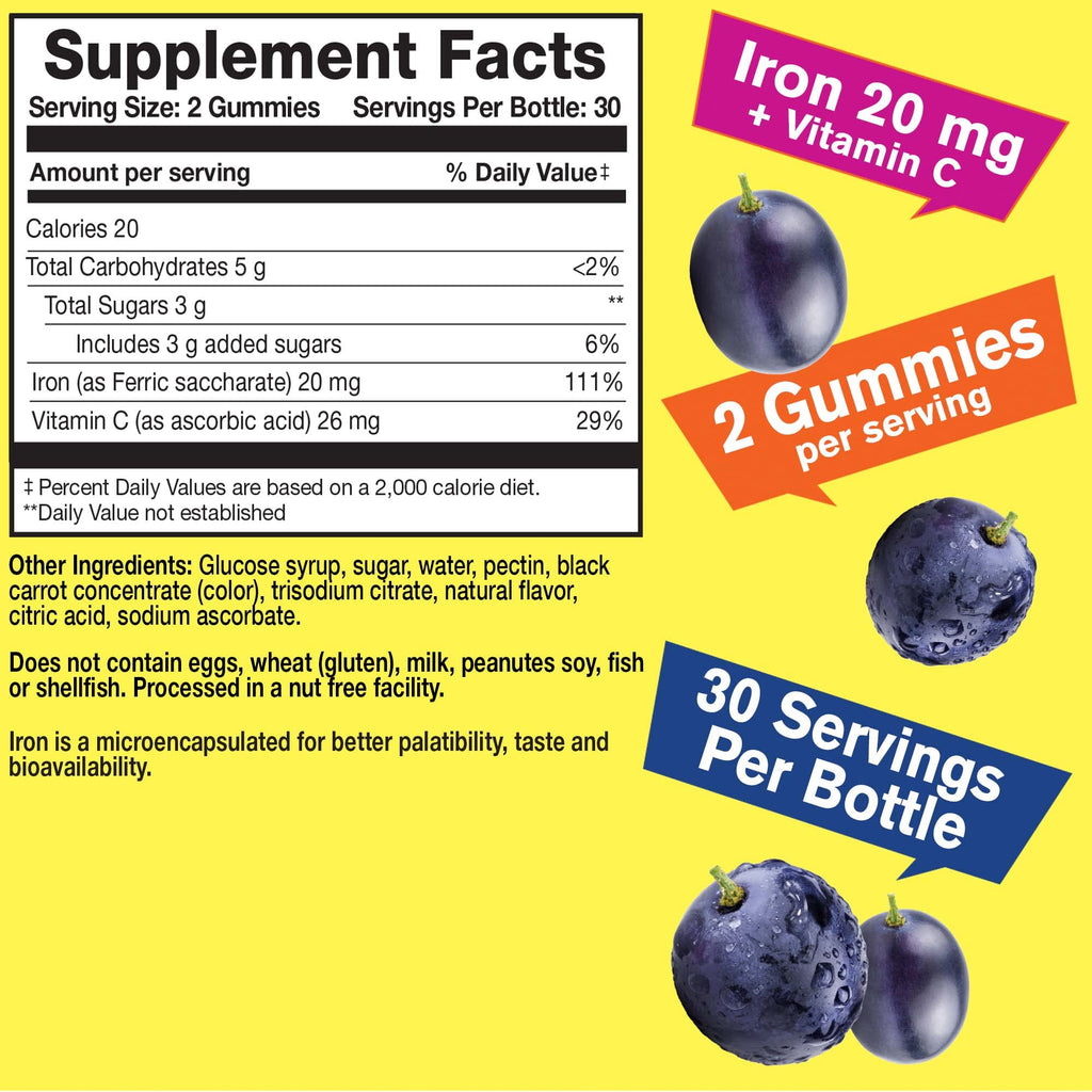 grape flavored iron gummies pack