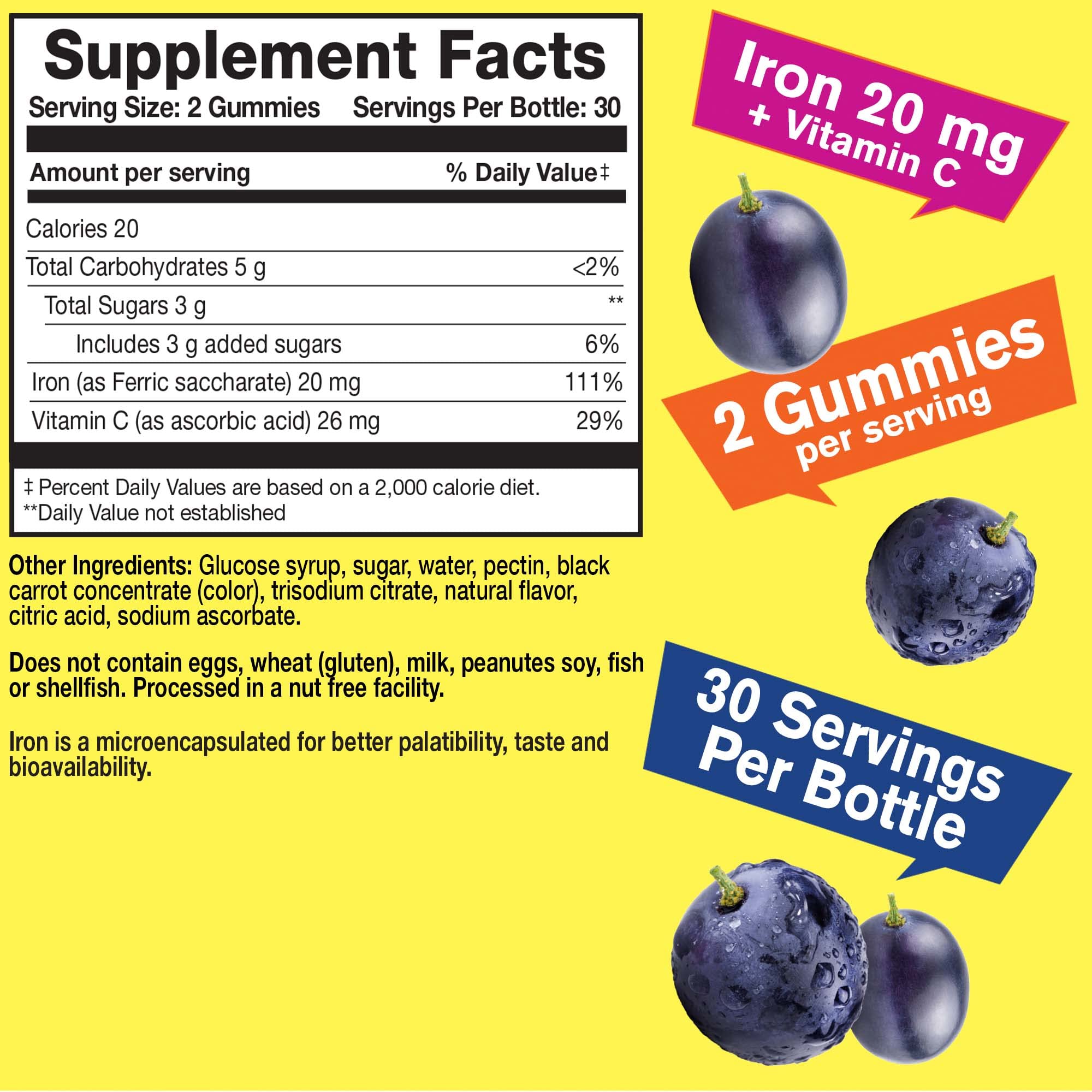 grape flavored iron gummies pack