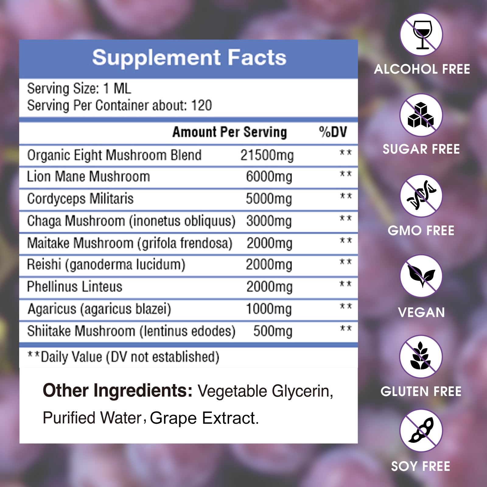 Grape flavored Lions Mane supplement