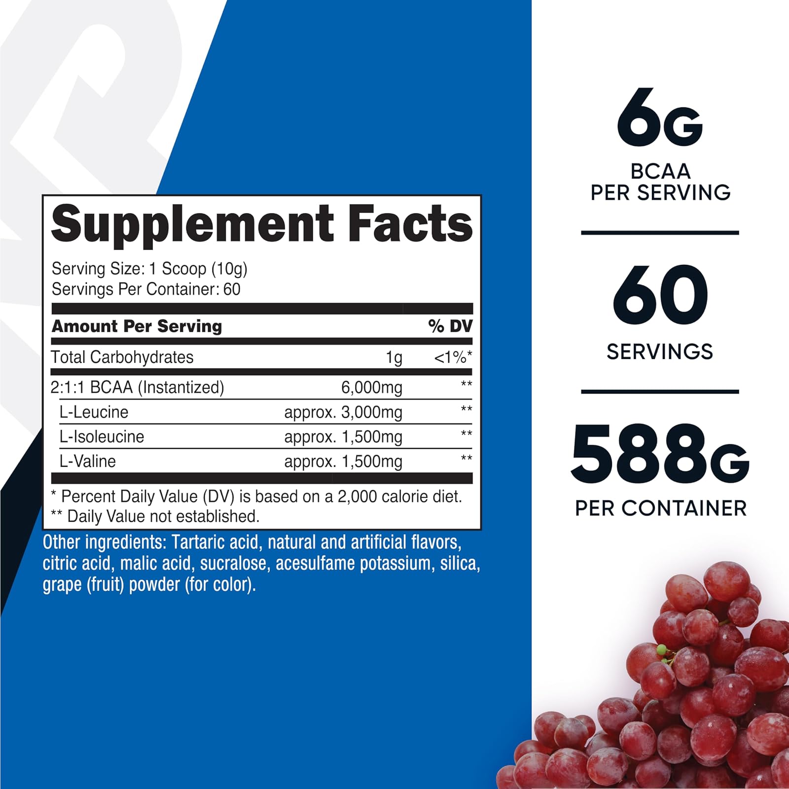 Grape flavour BCAA powder for workouts