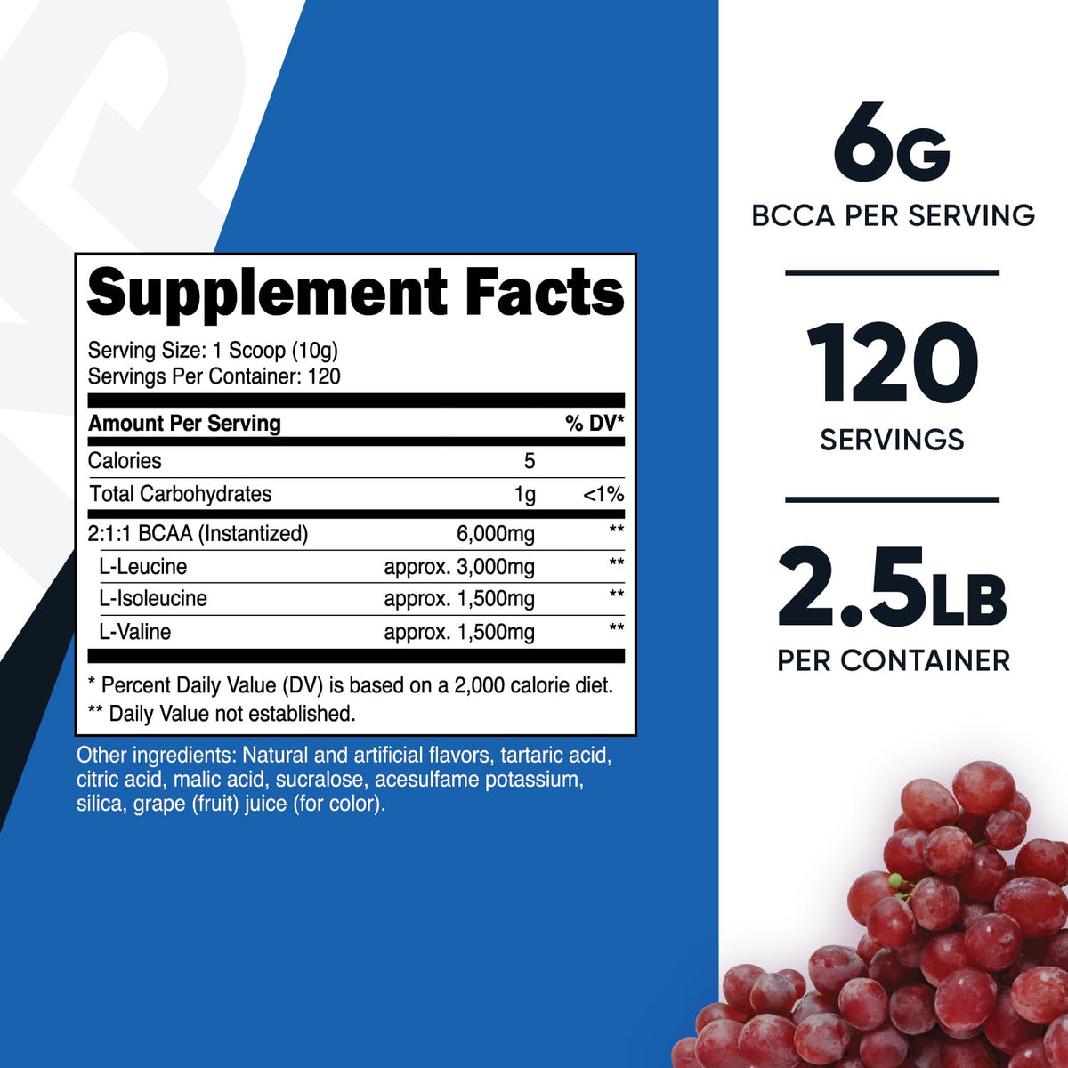 Grape flavour BCAA powder for workouts