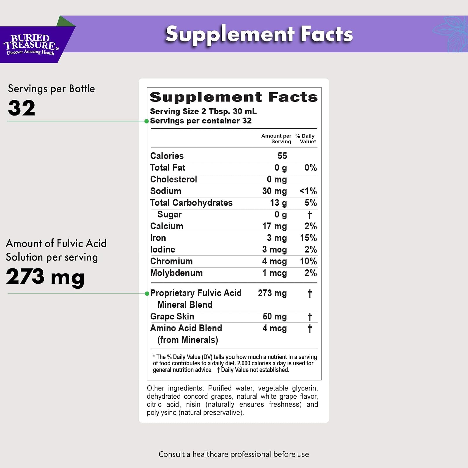 Grape flavour fulvic minerals drink