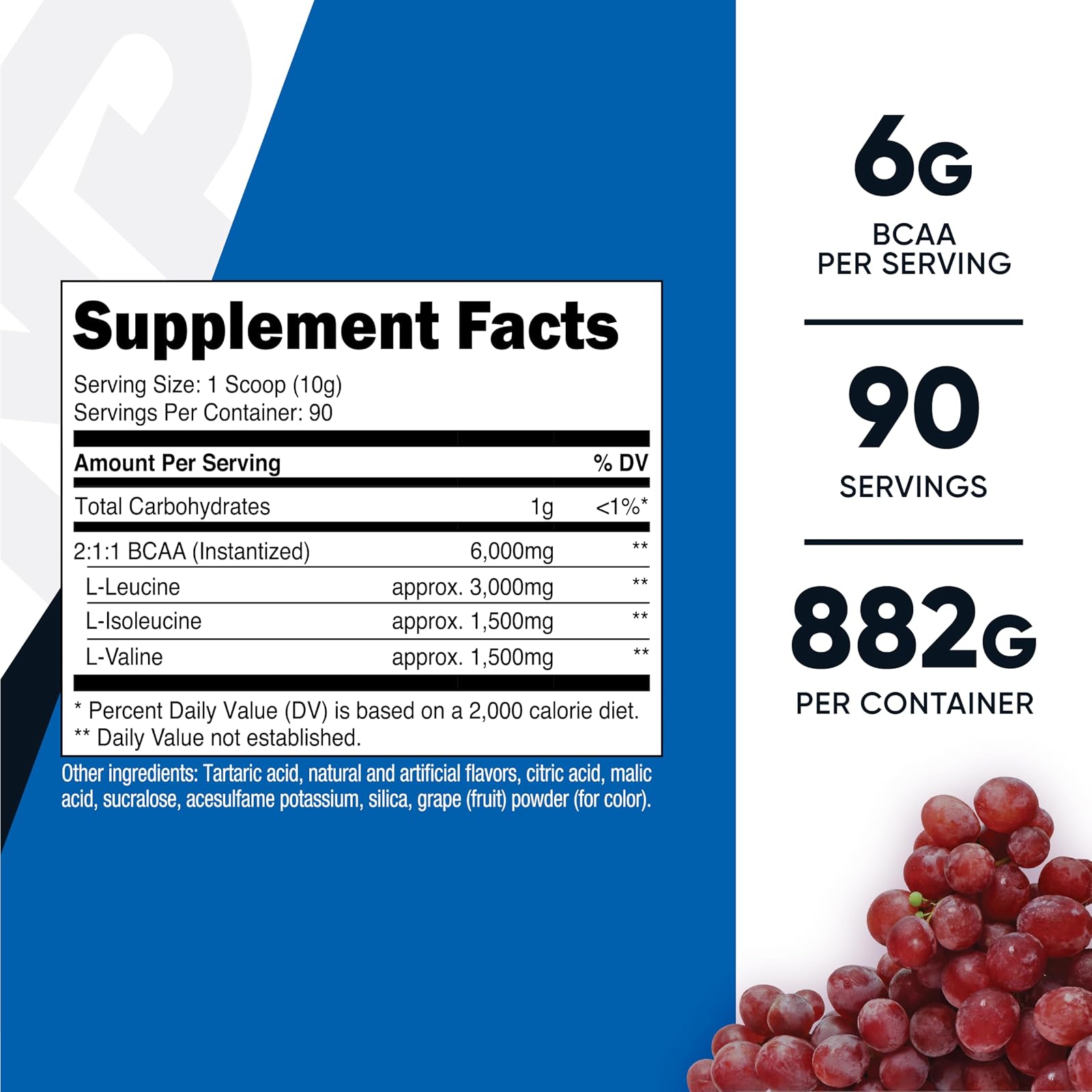 Grape flavoured BCAA powder for workouts