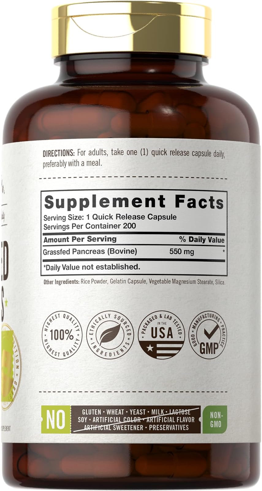 Grass fed beef pancreas supplement