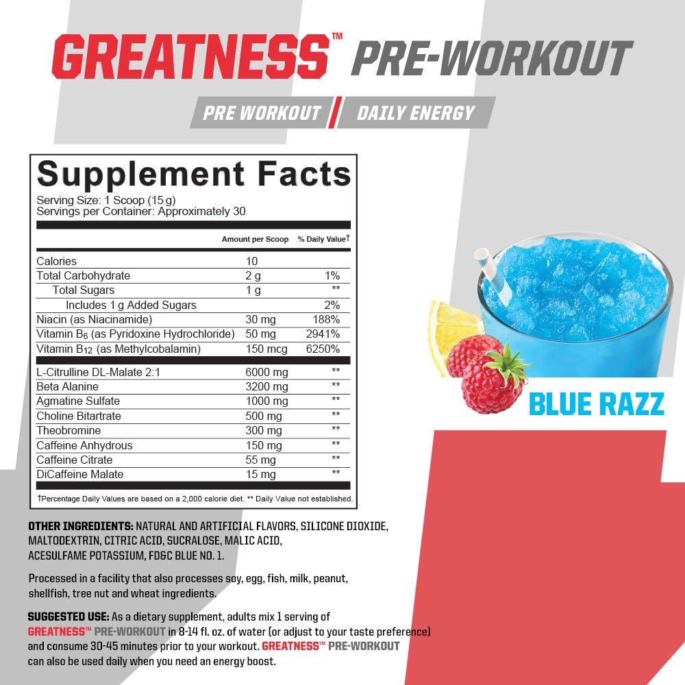 Greatness pre-workout for enhanced performance