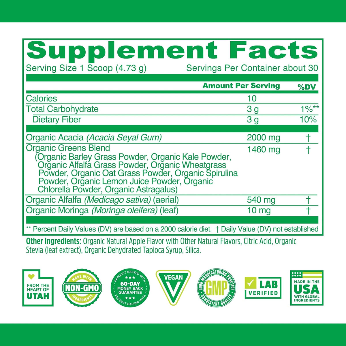 Green Apple flavour greens powders