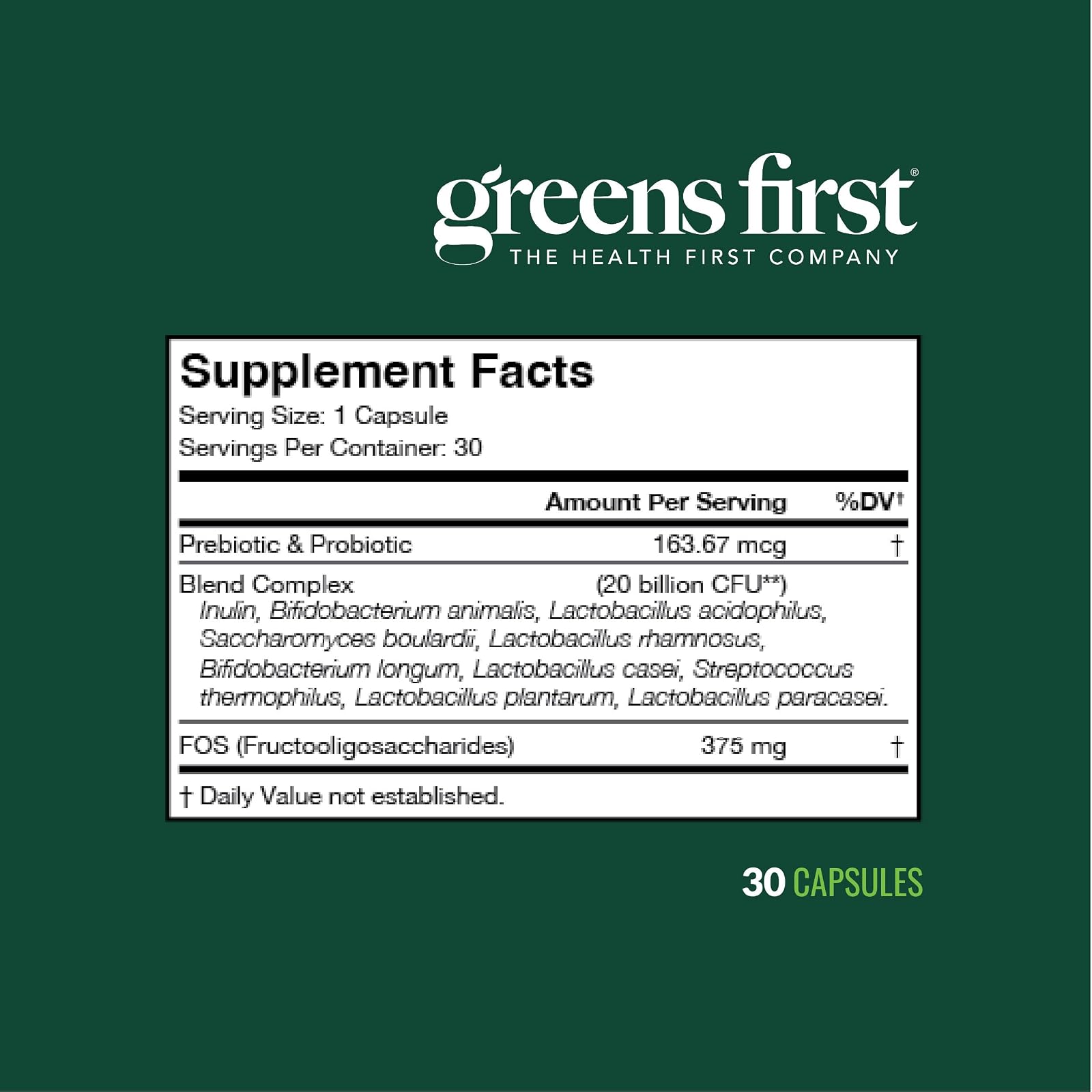 Greens First capsules for balanced gut flora