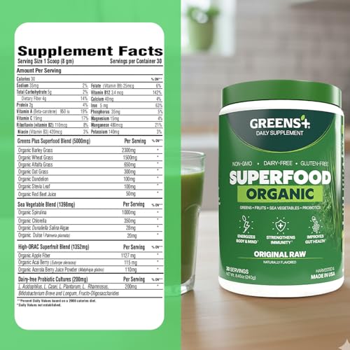 Greens+ Organic RAW Superfood Powder - Super Blend for Immune Support & Energy Boost, Vegan Dietary Supplement (8.46oz) - 14