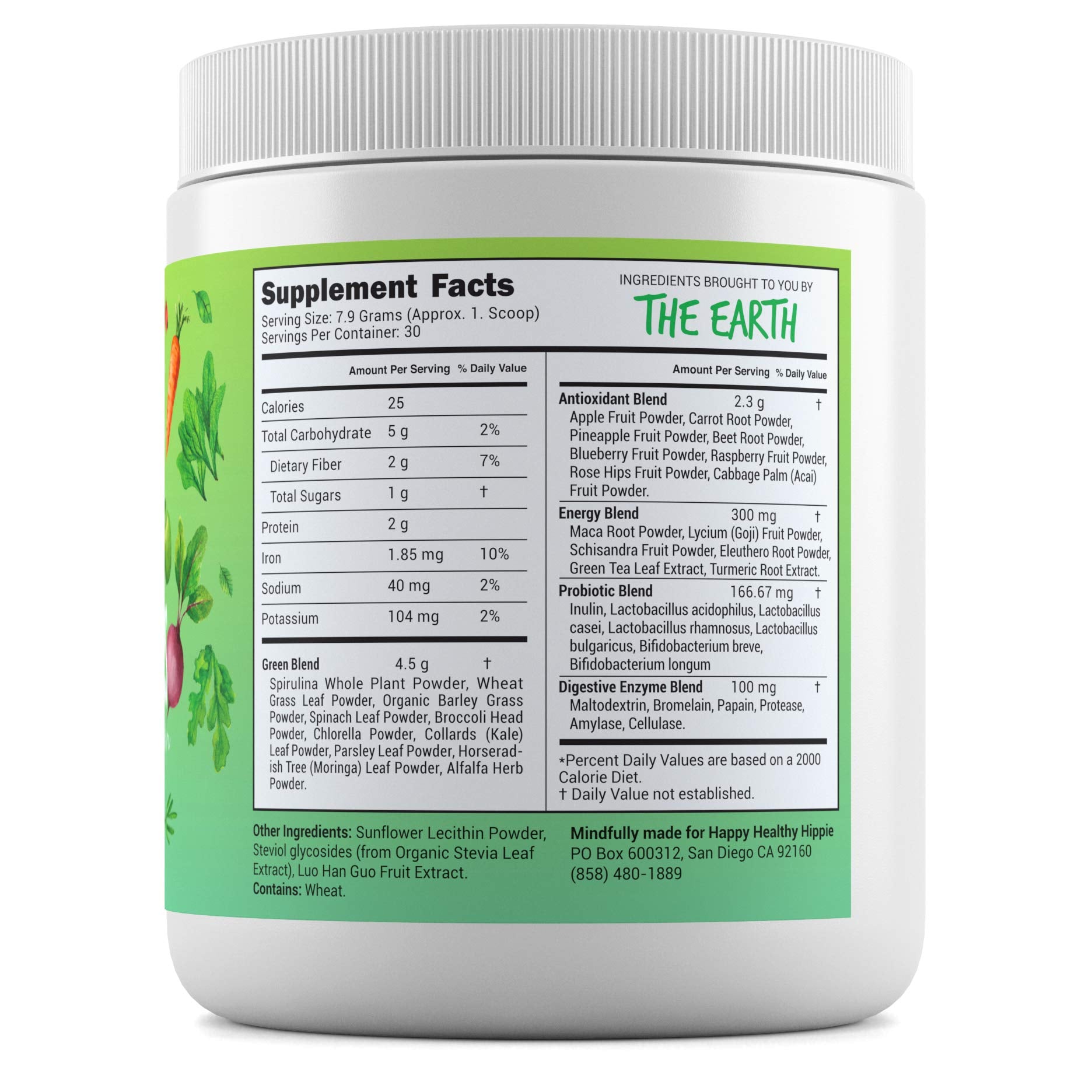 Greens powder with enzymes and probiotics