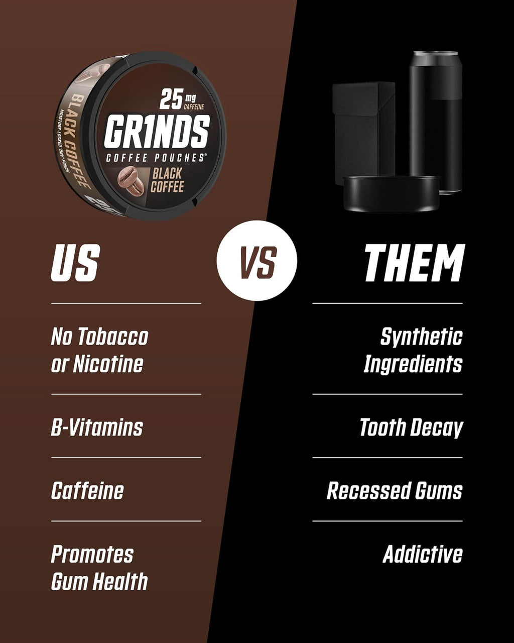 Grinds coffee pouches in cans