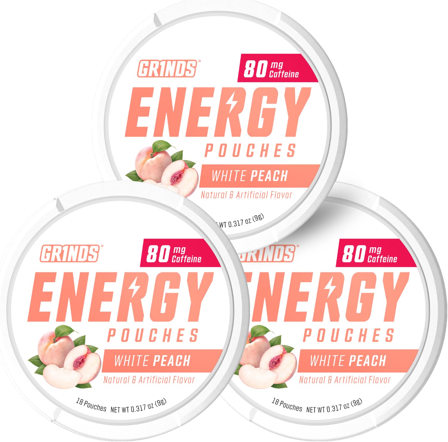 GRINDS energy pouches white peach flavour