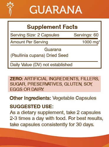 Guarana capsules for mental focus
