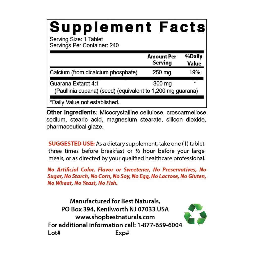 Guarana tablets for enhanced stamina