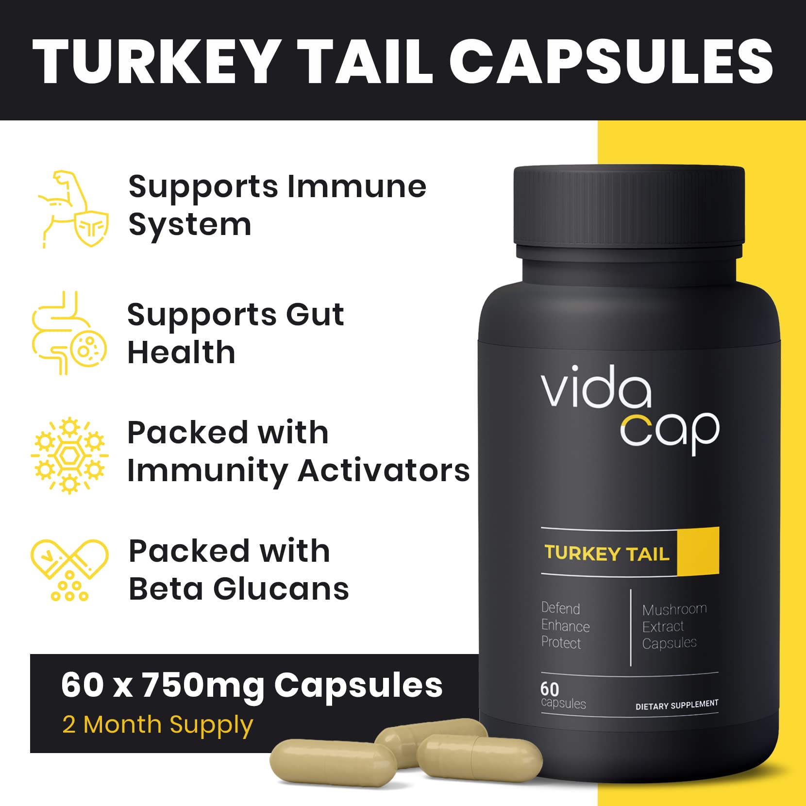 Gut health capsules with mushrooms