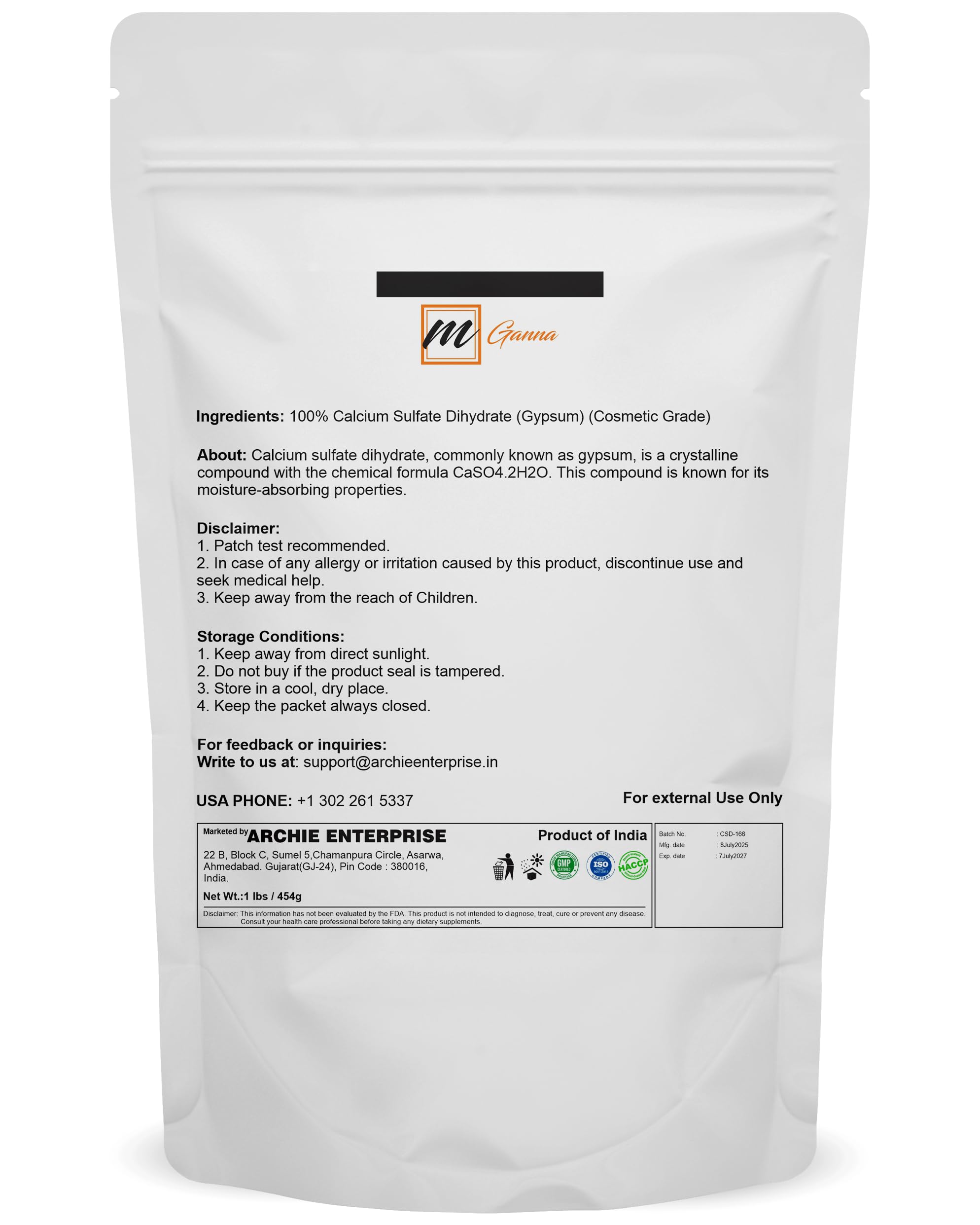 gypsum powder for cosmetics use