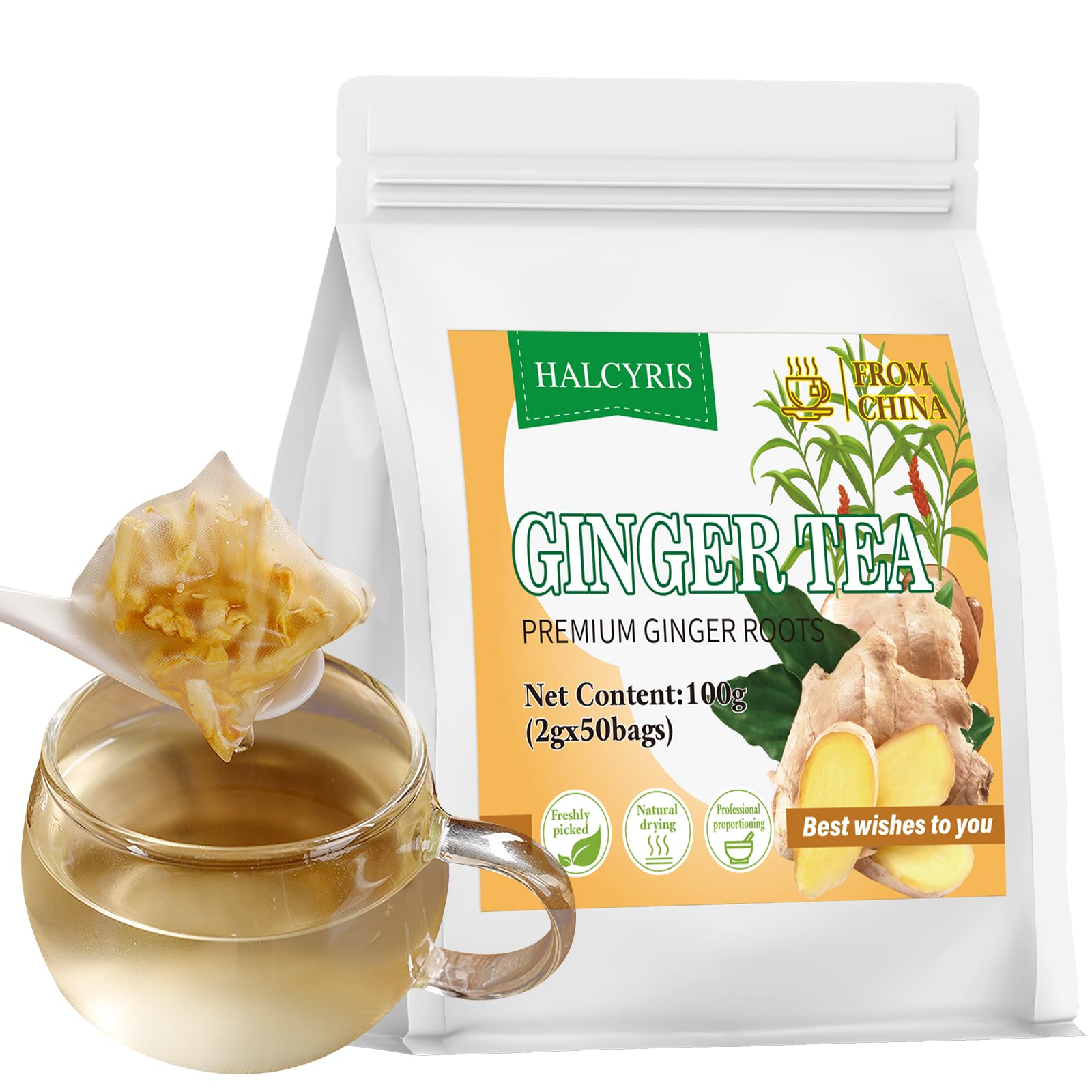 Halcyris ginger tea bags for wellness