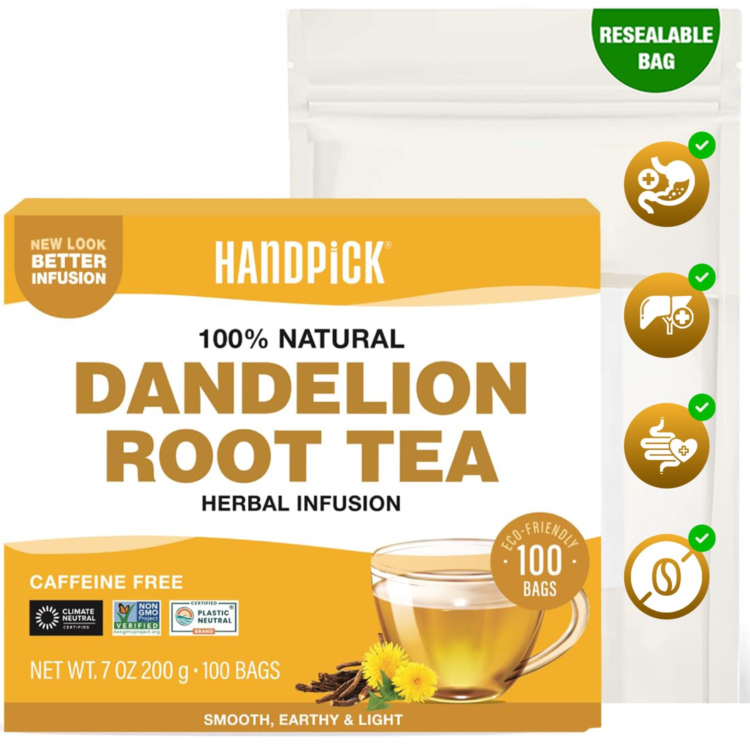 handpick dandelion root tea bags