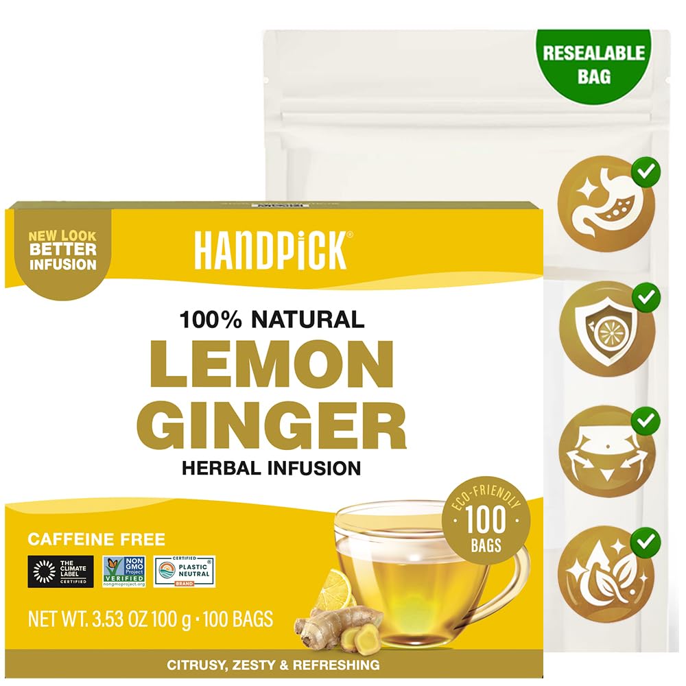 HANDPICK lemon ginger herbal tea bags