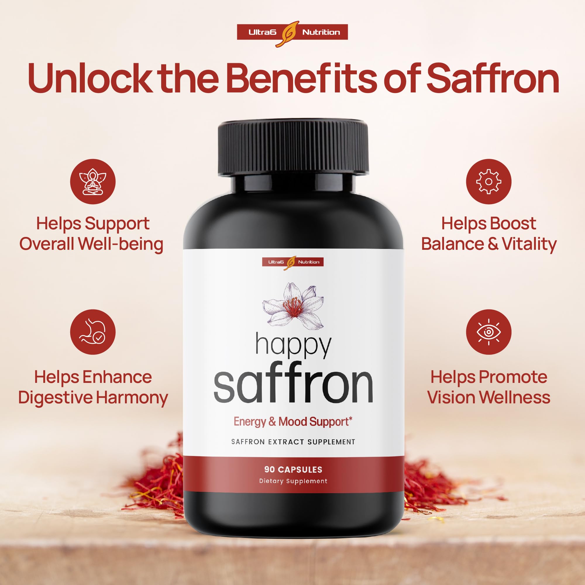 Happy Saffron 90 servings bottle