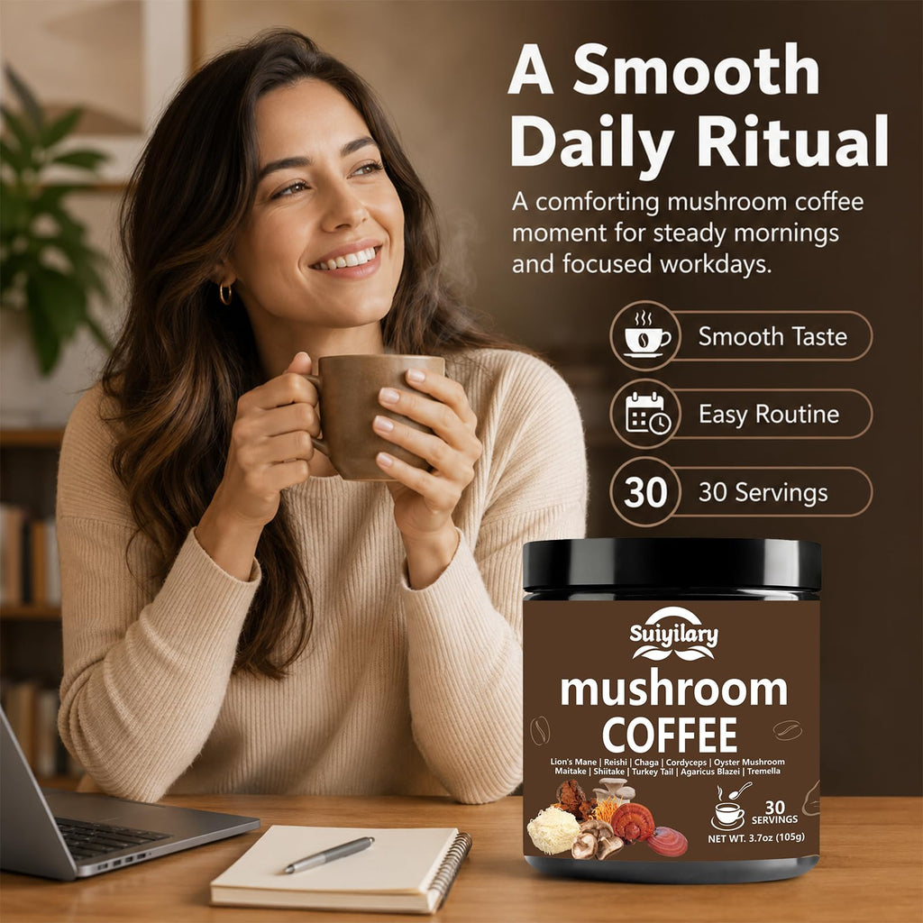 Healthy coffee alternative with mushrooms