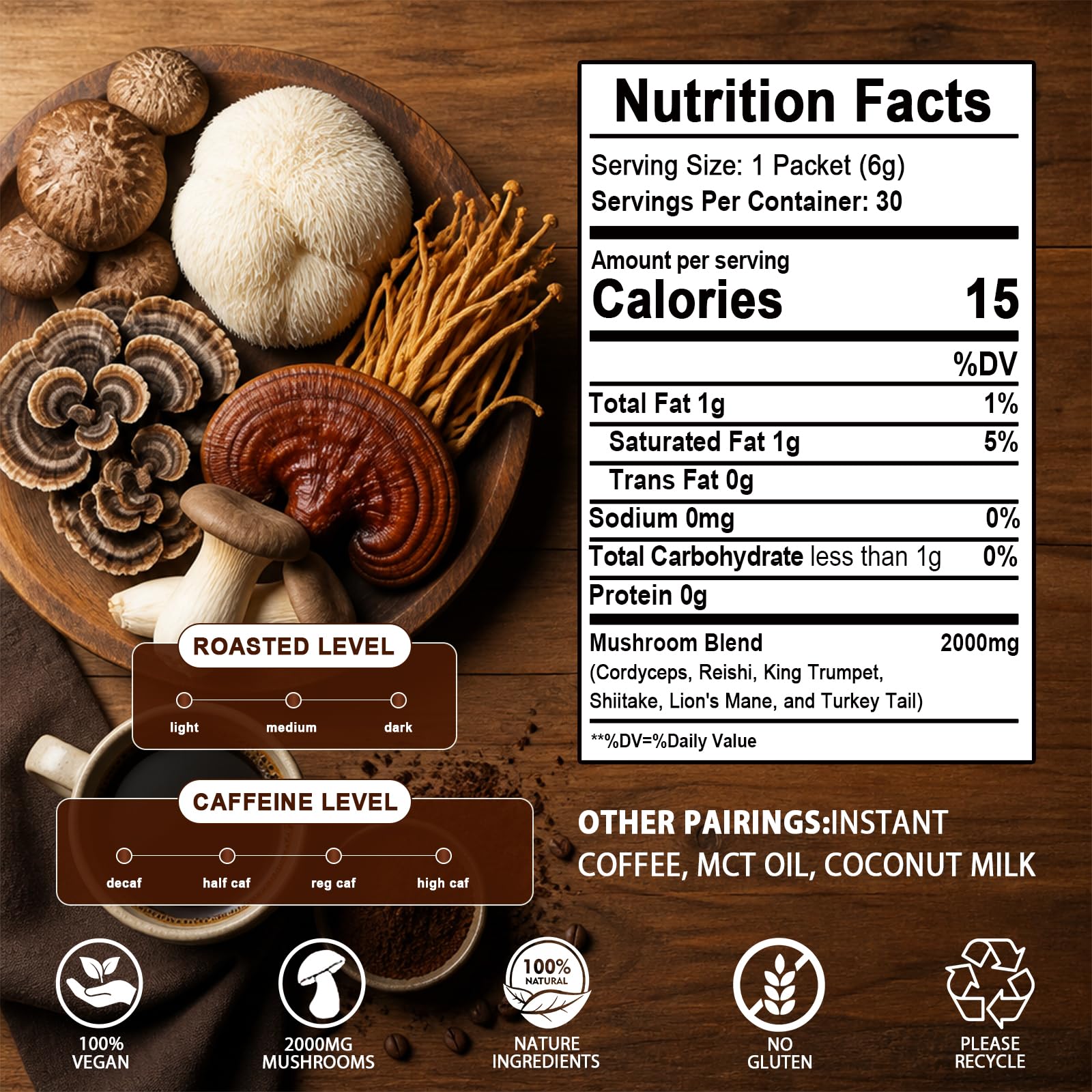 Healthy coffee alternative with mushrooms