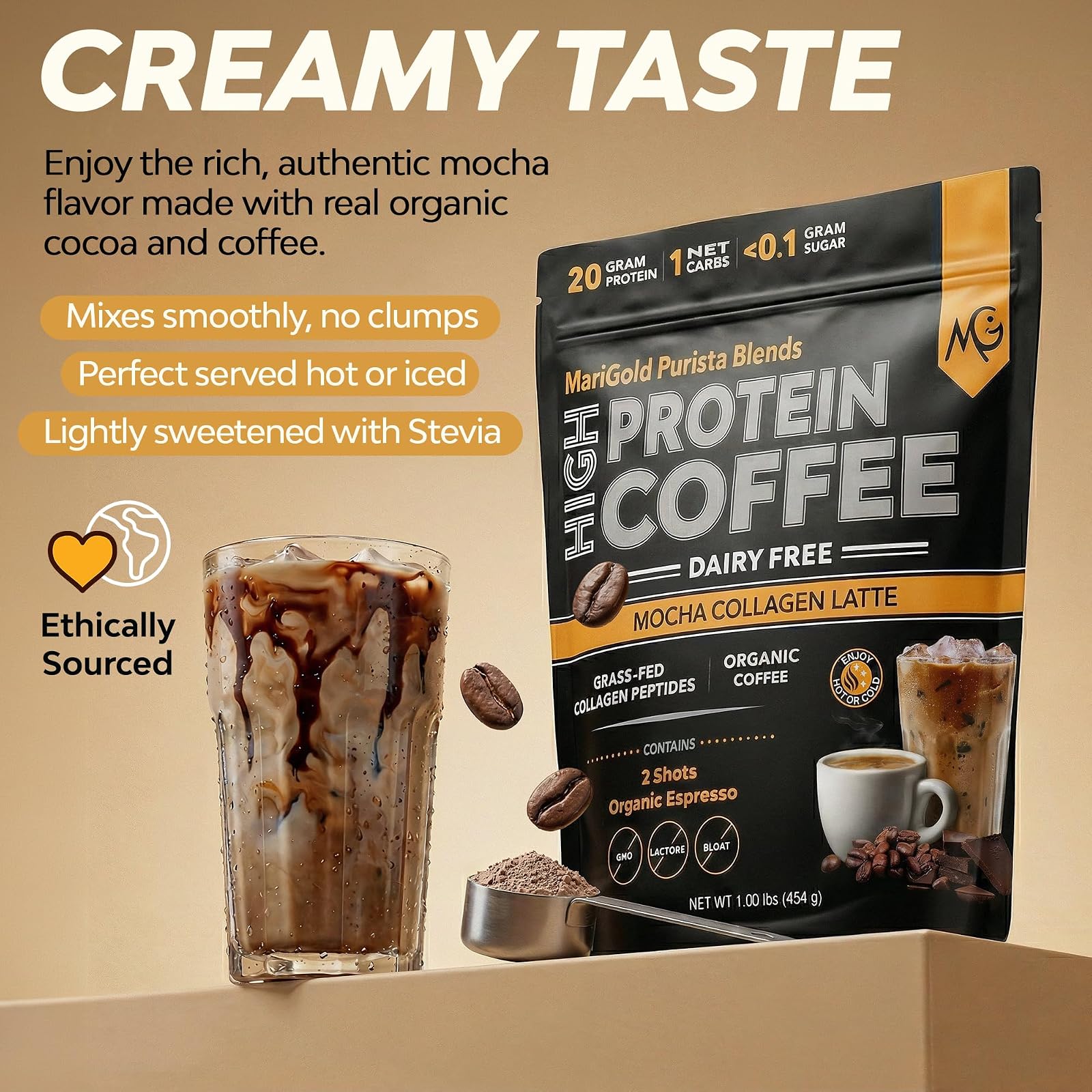 healthy mocha latte with collagen