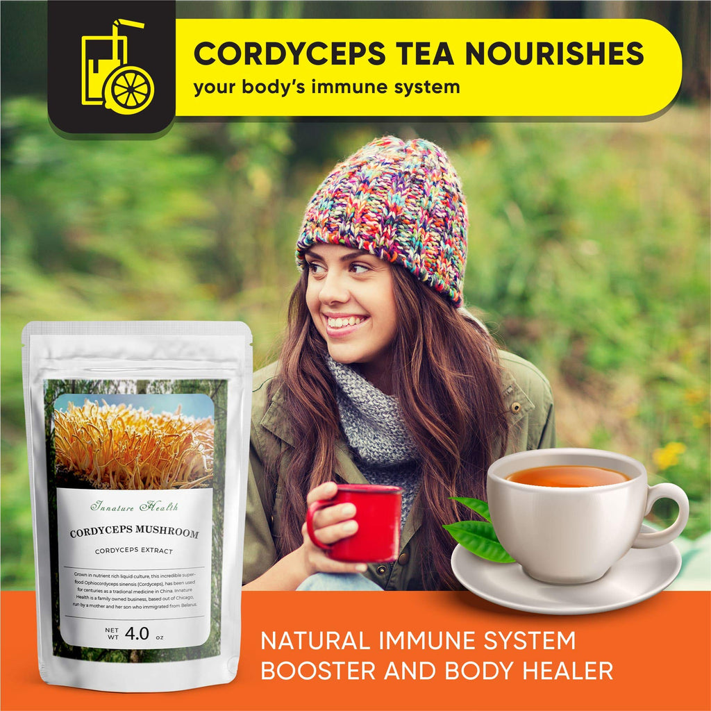 Healthy tea infusion with mushroom powder