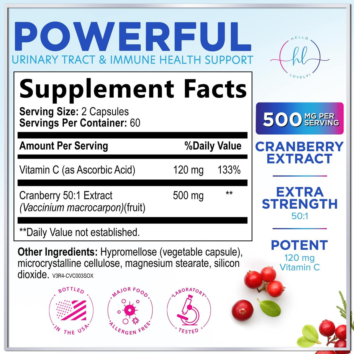 Hello Lovely! cranberry supplement capsules