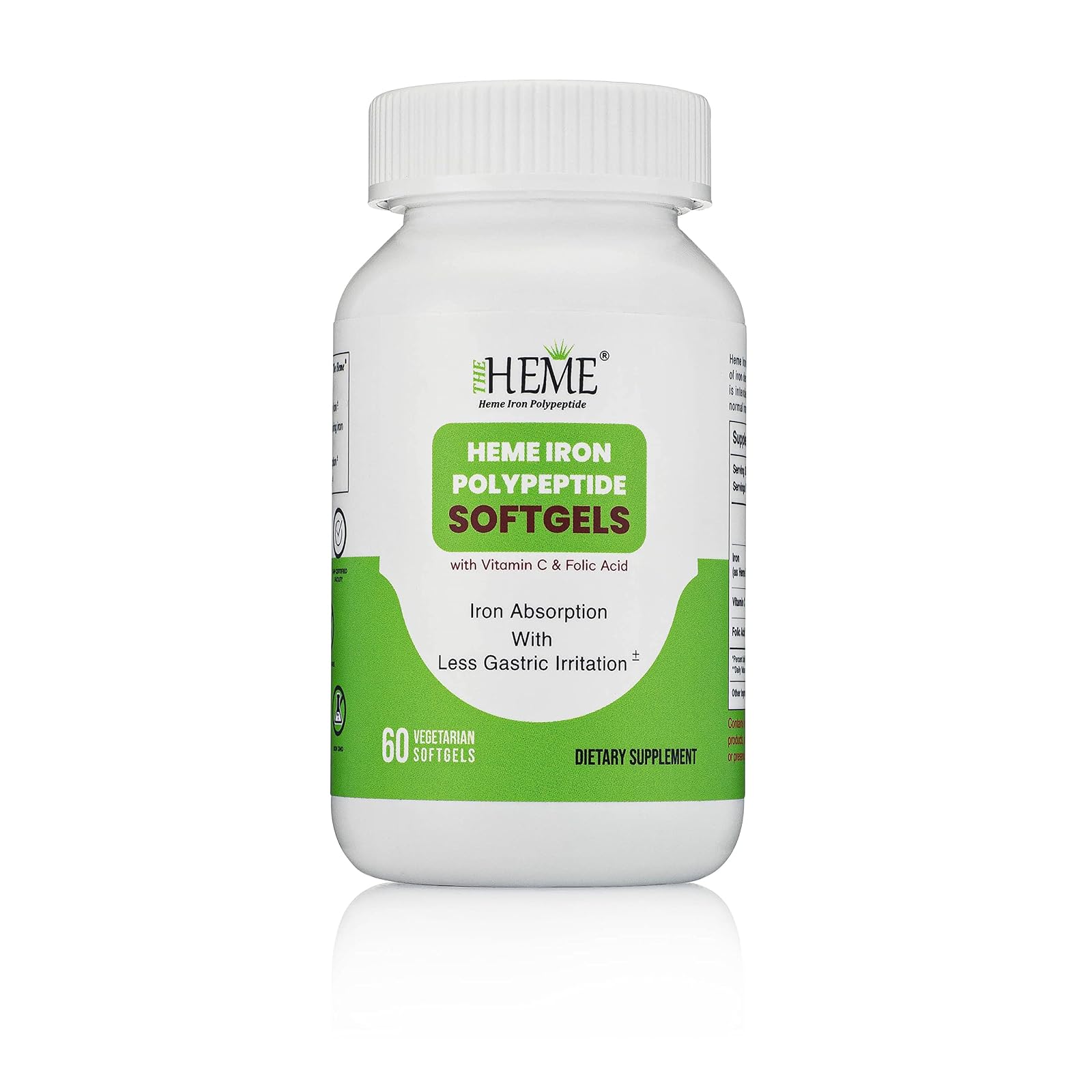 Heme iron polypeptide softgels for energy