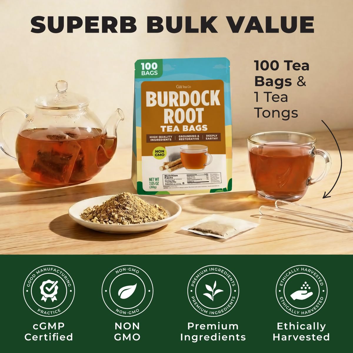 Herbal burdock root tea for relaxation
