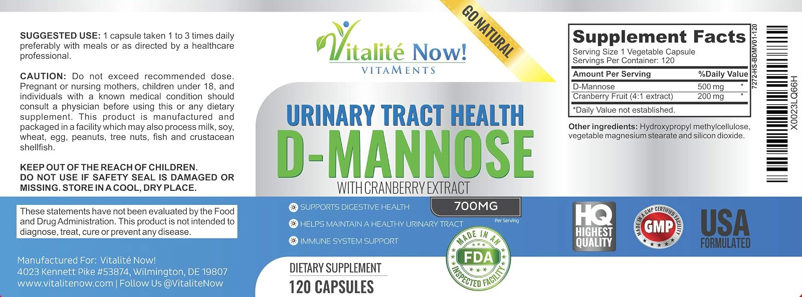 Herbal D-Mannose capsules for everyday use