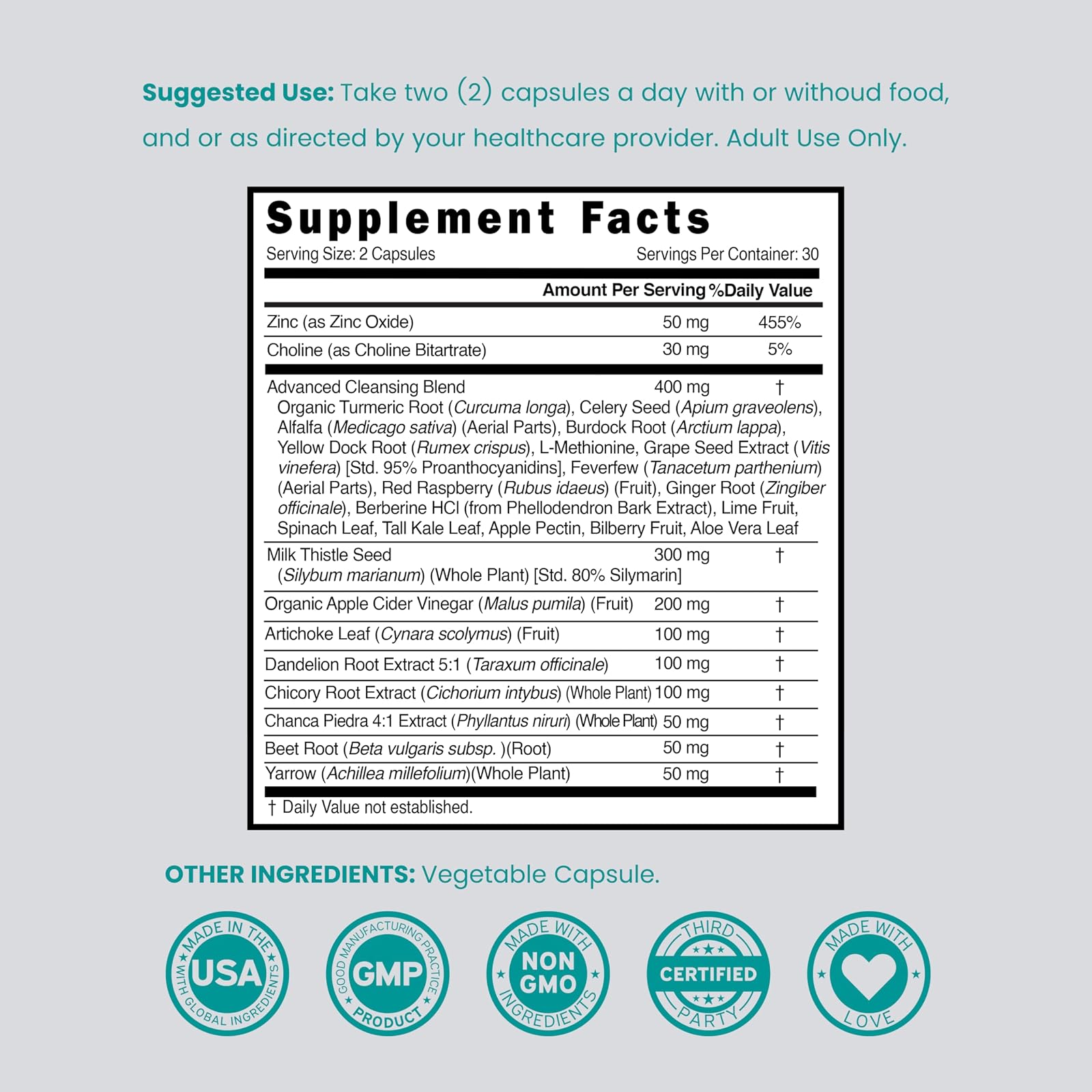 Herbal detox capsules for wellness