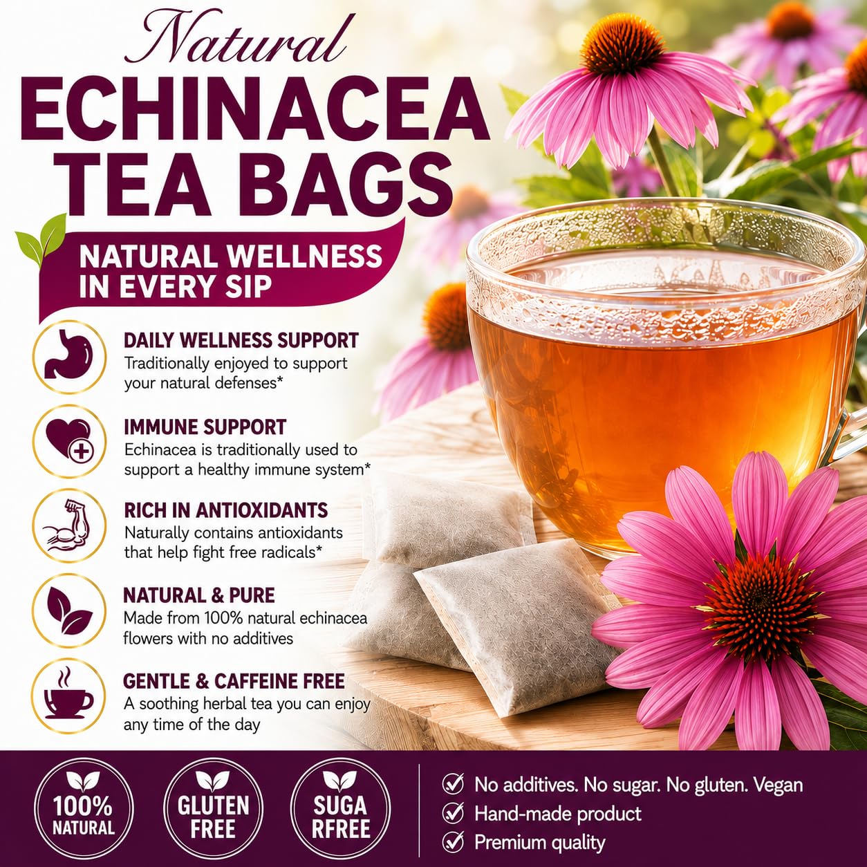Herbal Echinacea tea bags for wellness