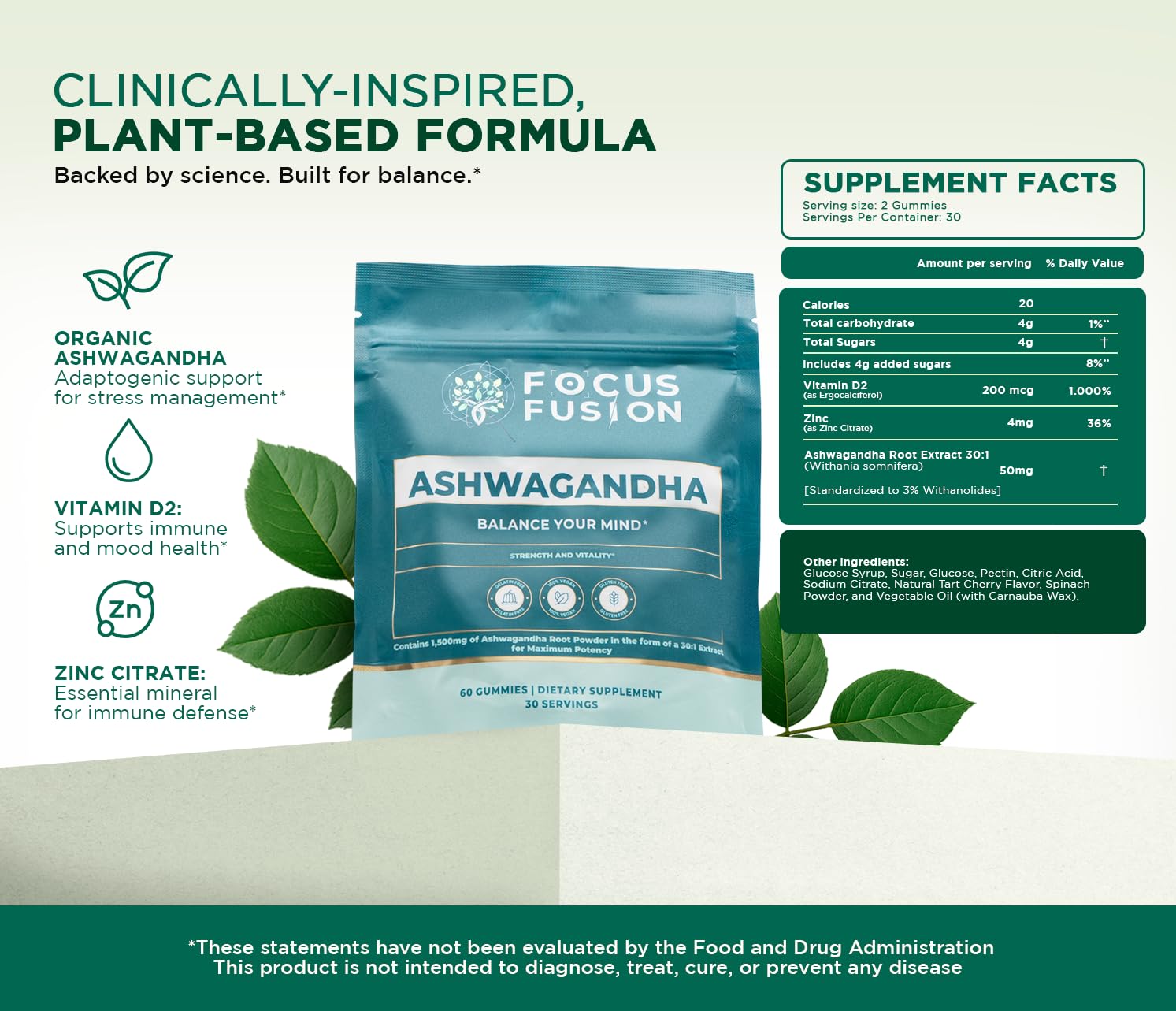 Herbal gummies for improved focus and clarity