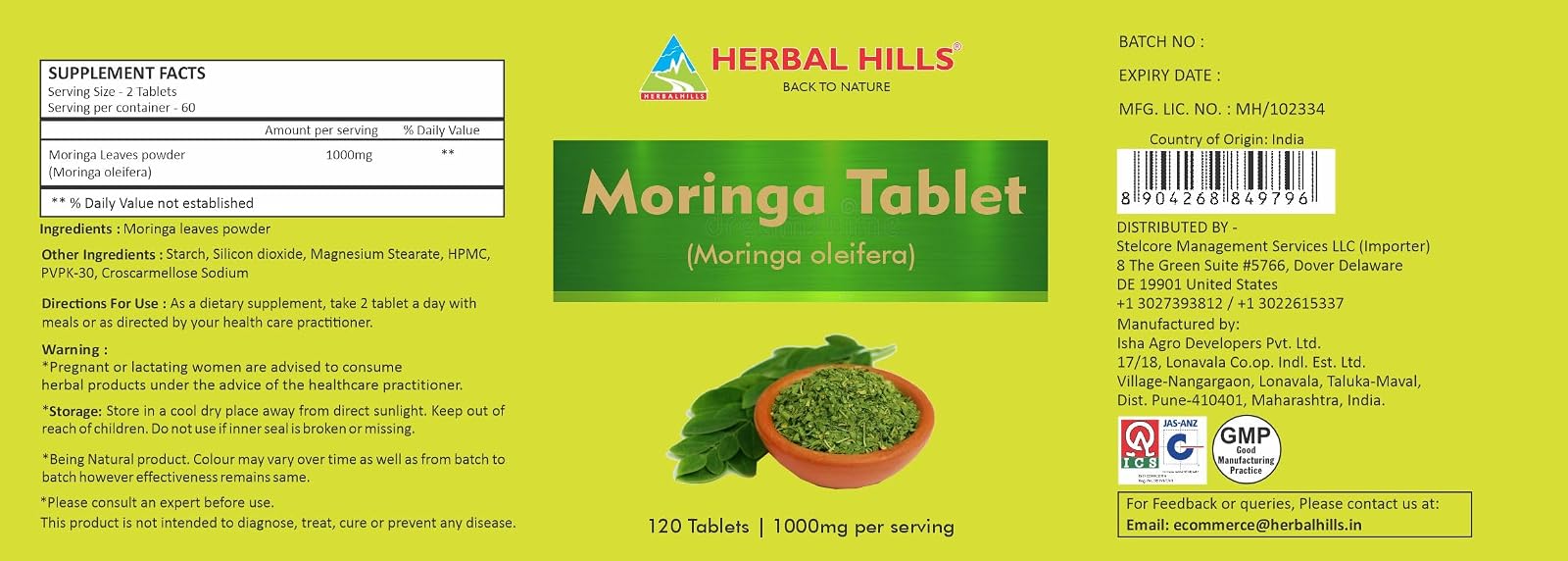 HERBAL HILLS moringa supplement features