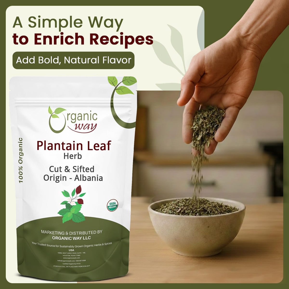 Herbal infusion with plantain leaf