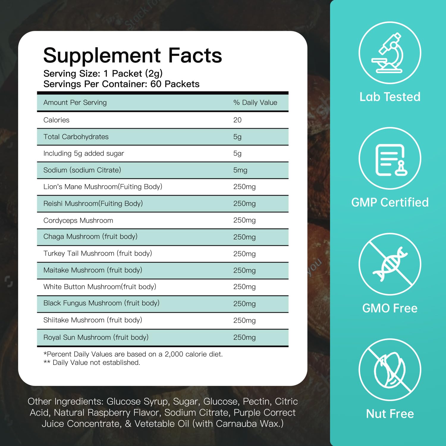 Herbal mushroom supplement for overall wellness