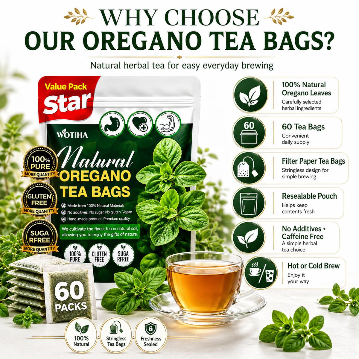 herbal oregano tea bags for relaxation