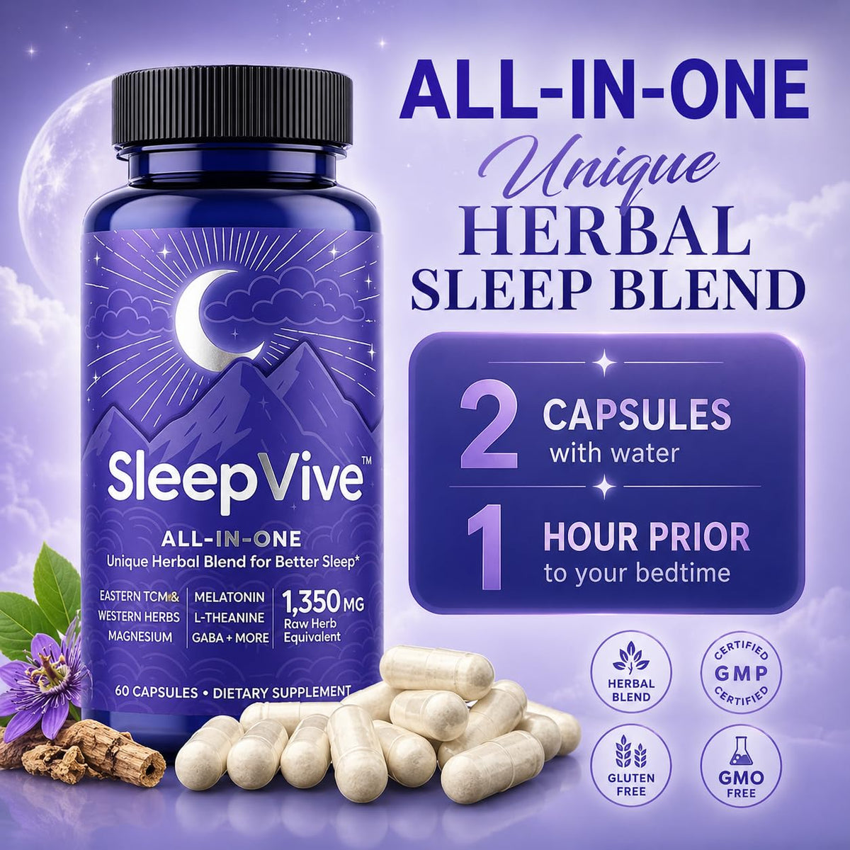 Herbal sleep support with L-Theanine