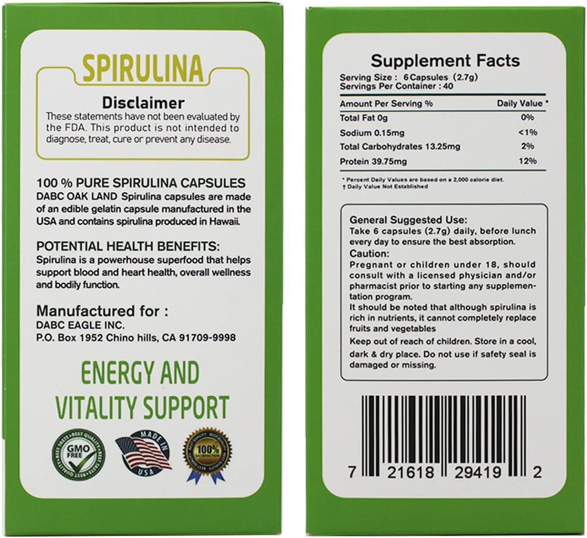 herbal spirulina capsules for vitality