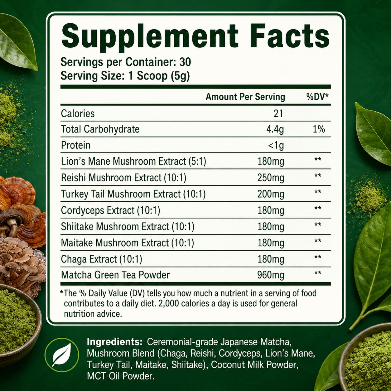 Herbal supplement with 7 superfood mushrooms